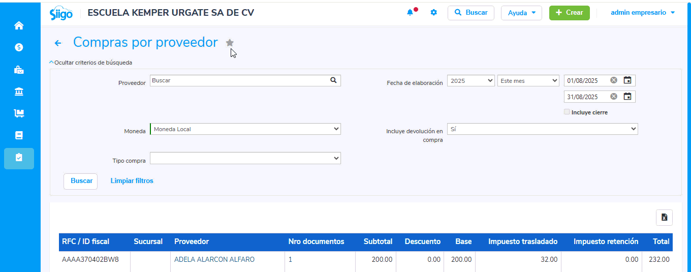 Generar reporte de compras por proveedor - Portal de Clientes Siigo Aspel