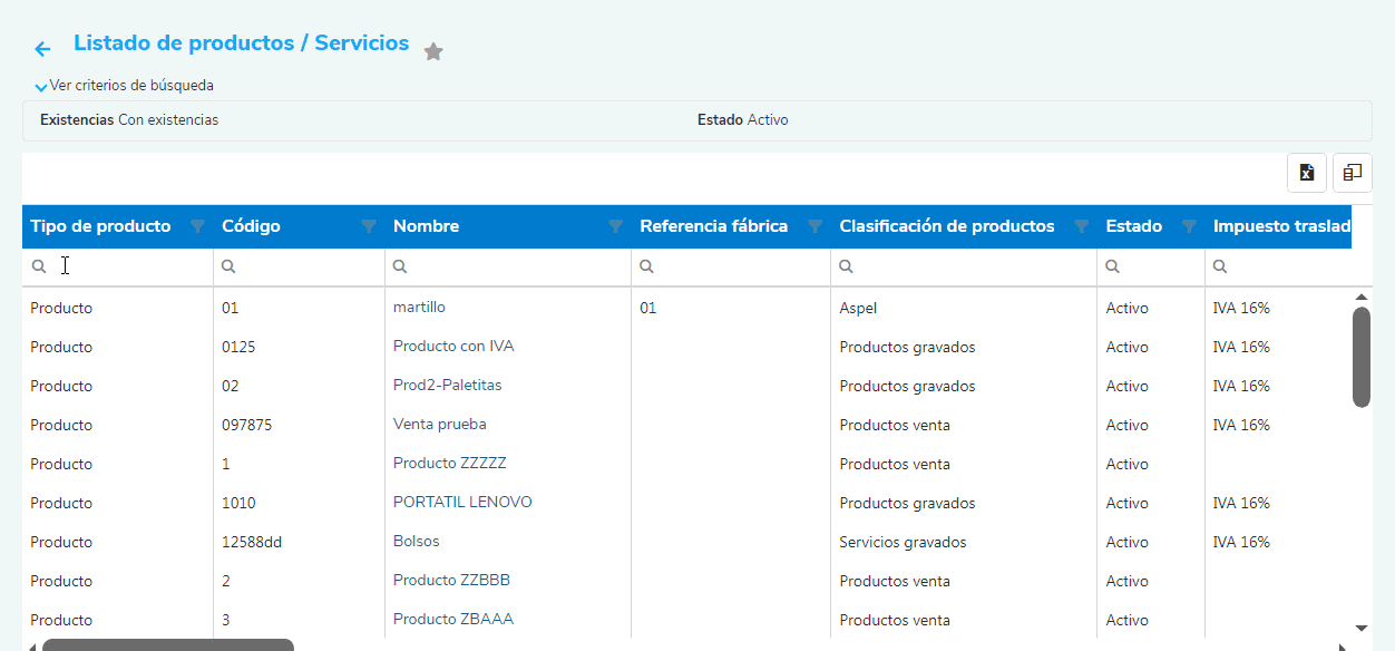 Generar reporte listado de productos / servicios - Portal de Clientes ...